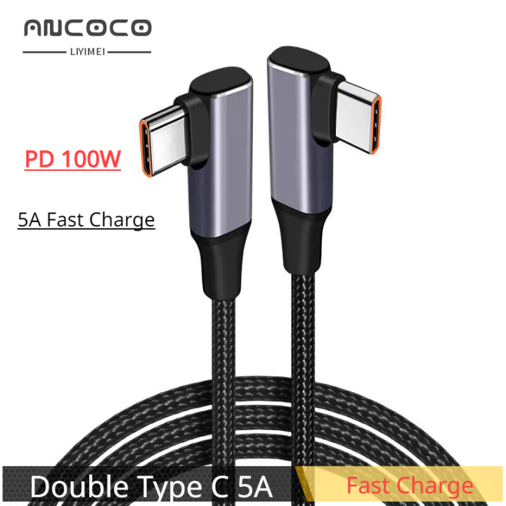 5A USB C cáp loại C góc phải 90 độ PD 100W sạc Nhanh ĐựC với đực Nylon Loại-C L hình dây truyền ...
