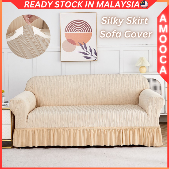 Silky Cooling Sofa Cover Stretchable Fabric 1 2 3 4 Seater Skirt Sofa ...