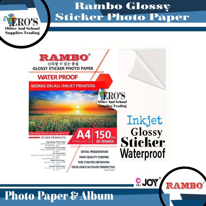 Rambo Glossy Sticker Photo Paper 20 sheets per pack | Lazada PH