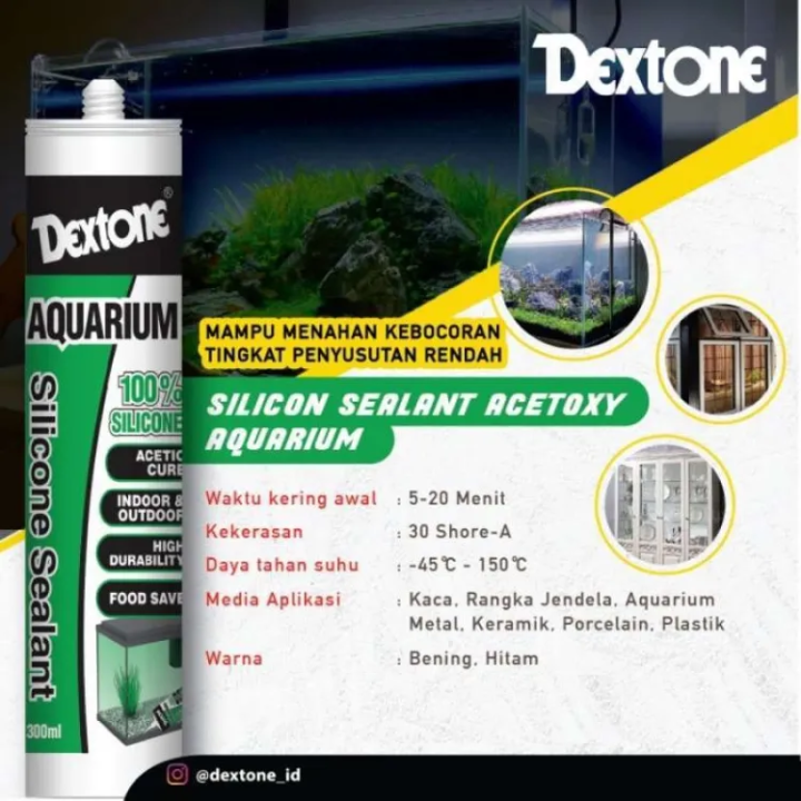 CLEAR Lem Dextone Kaca Aquarium Silicone Sealant Tabung Neutral Anti Bocor Tidak Bau Asam 300ml ...