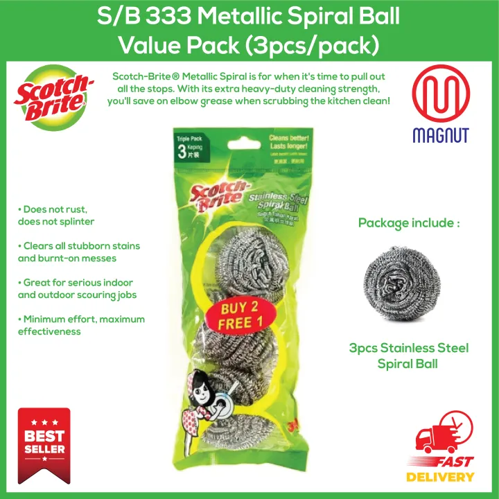 3M Scotch-Brite® Metallic Spiral Ball 333 Promo Pack (3pcs/pack) | Lazada