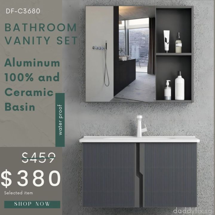 SG /Stocks 80cm Aluminium Waterproof Basin Vanity Set/bathroom cabinet ...