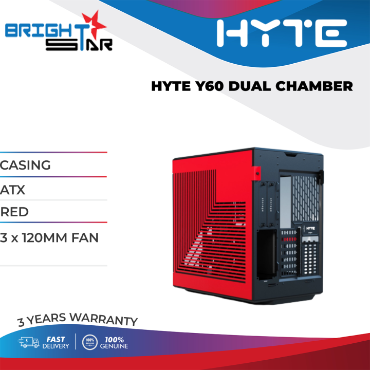 PC CASING HYTE Y60 DUAL CHAMBER / ATX / RED / 3 x 120MM FAN / 3Y ...