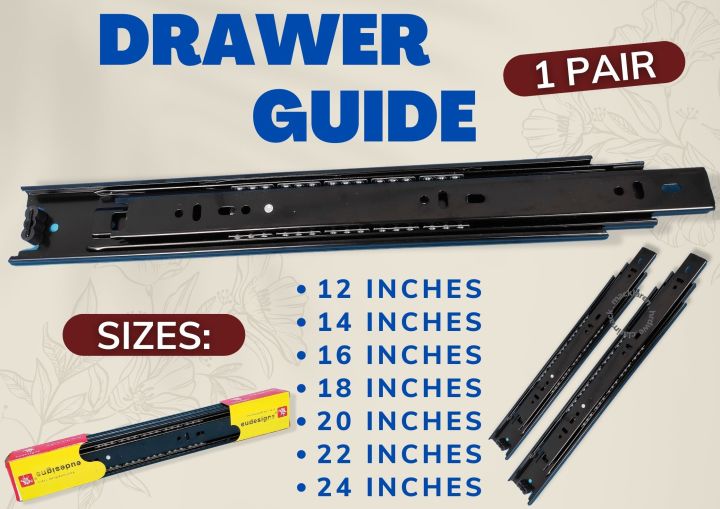 Drawer Guide ️ 1 Pair Full Extension ️ Ball Bearing Heavy Duty Sizes 12 ...