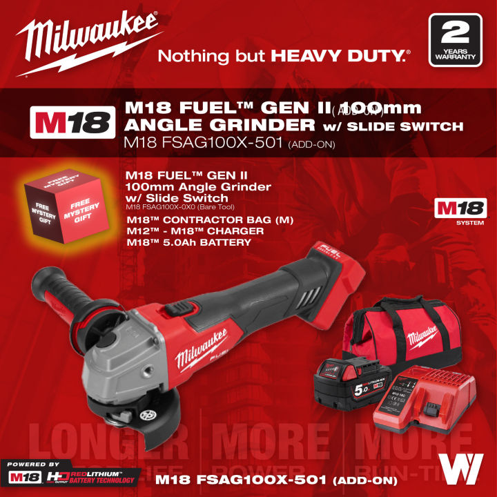 Milwaukee M18 FSAG100X 100mm Angle Grinder Machine With Slide Switch ...