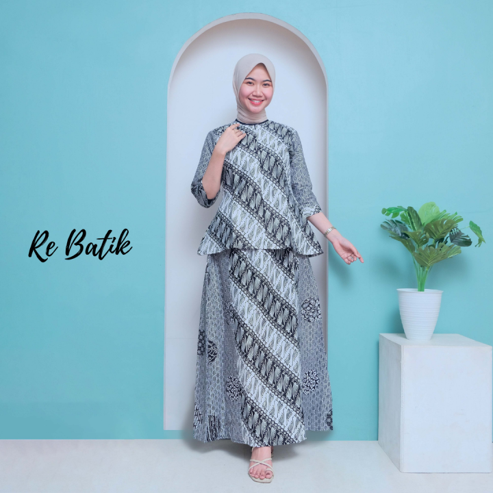 SETELAN BATIK WANITA DEWASA MONOKROM S M L XL XXL 3L 4L 5L 6L7L ...