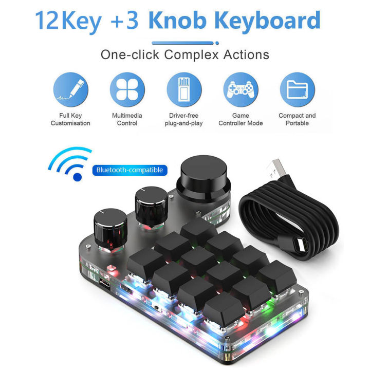 12-key Bluetooth-compatible Wired Custom Programmable Keyboard Shortcut ...