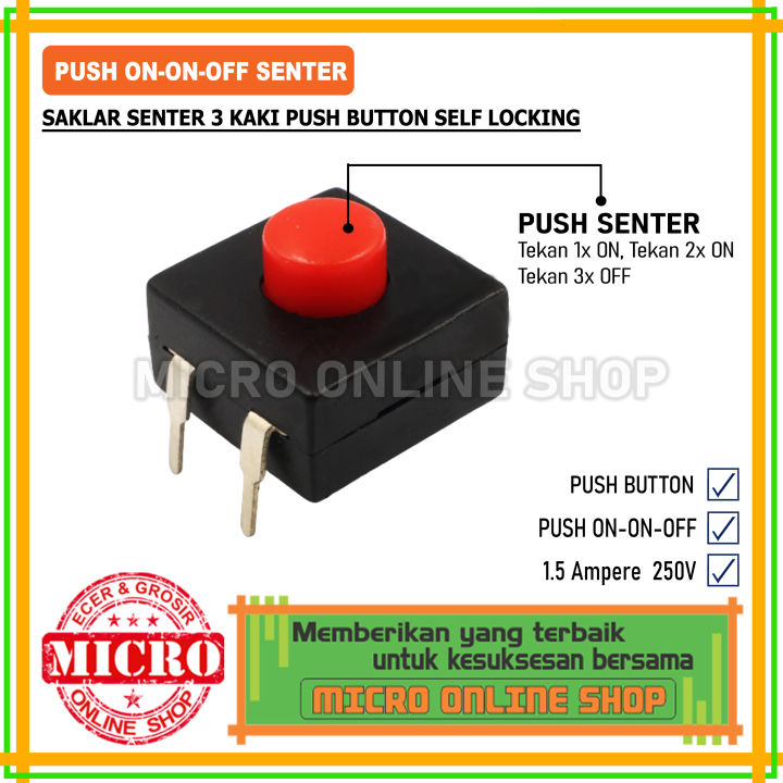 PAKET 3 PCS Saklar Senter Switch Push On-On-Off 3 Pin Senter Saklar On ...