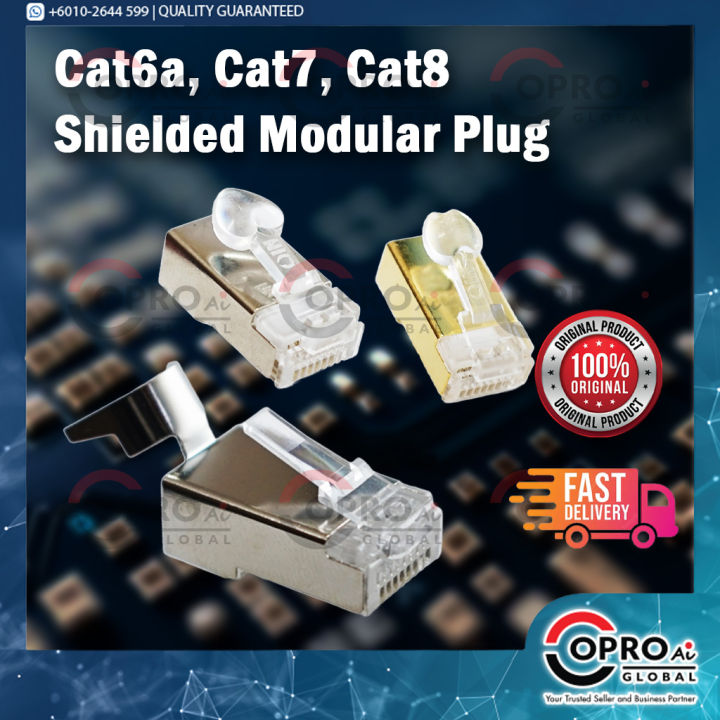 Shielded (STP) Cat6a, Cat7, Cat8 Modular Plug RJ45 8P8C Connector ...