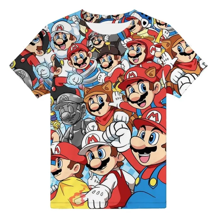 2024 New Cartoon Mario Bro Pattern 3D printing Short Sleeve Boys ...