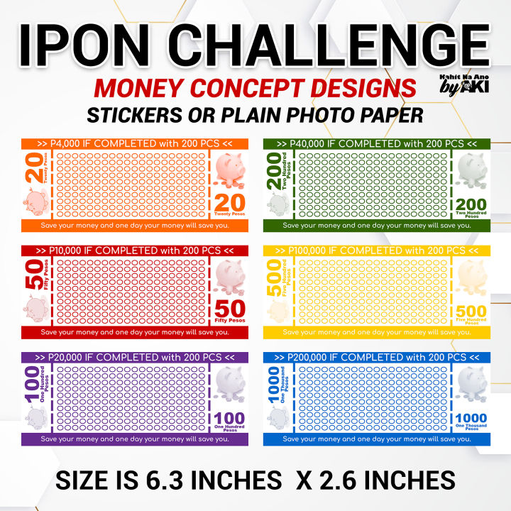 Ipon Challenge Peso-Bill with Photo Paper or Sticker Money Theme 20 50 ...