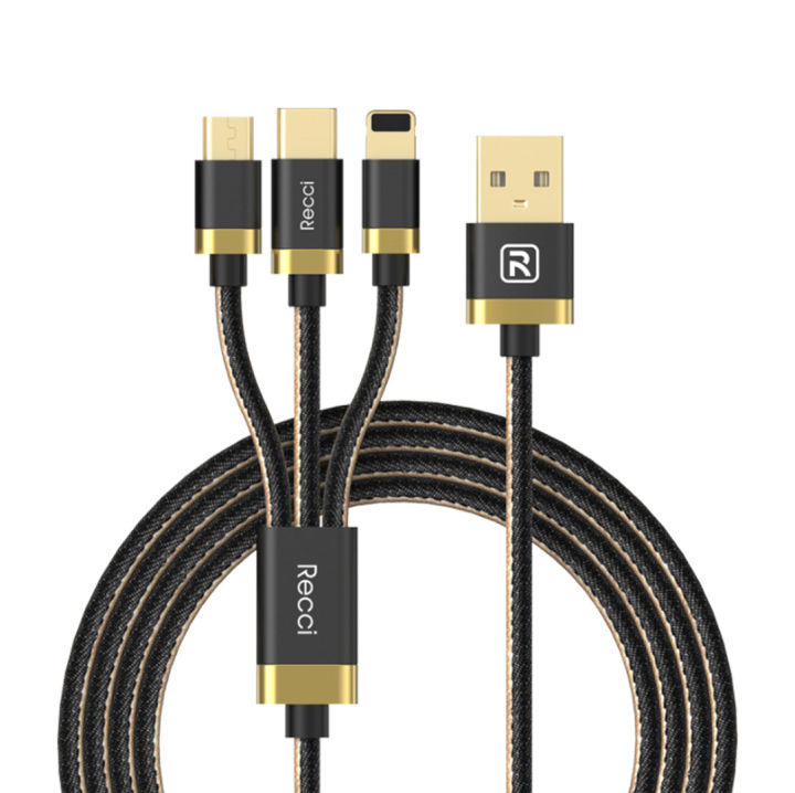 Recci RCS-K120 3in1 USB Cable Astral Lightning + Micro + Type-C, 120cm ...