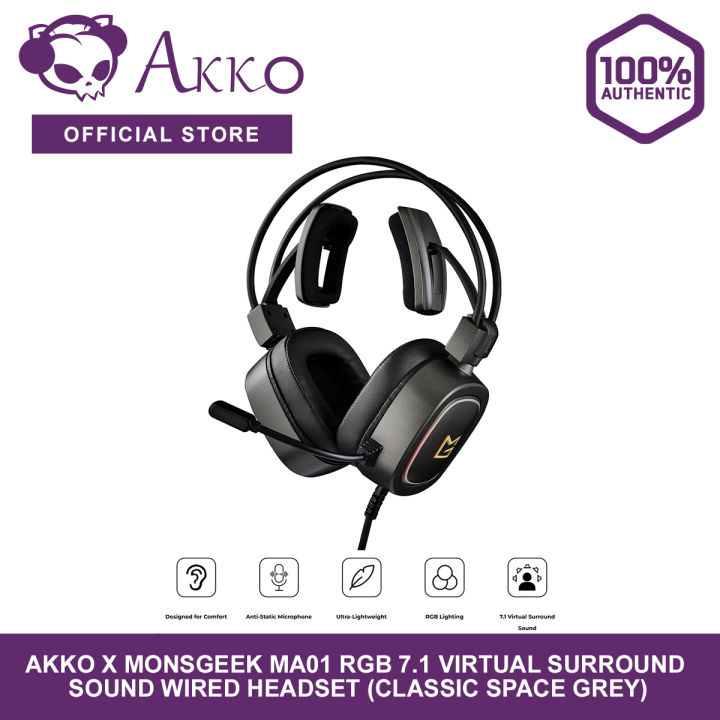 Akko x MonsGeek MA01 RGB 7.1 Virtual Surround Sound Wired Headset ...