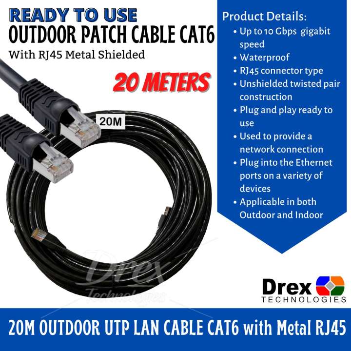 20M Outdoor Lan Cable Cat6 Gigabit UTP Cable Patch Cord Cat6 with RJ45 20M High Speed 1000MBPS ...