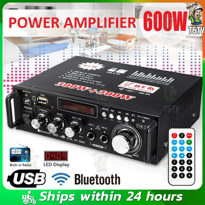 【Local Seller】300W+300W Digital Bluetooth Stereo Audio Amplifier FM Radio WITH Remote Control BT ...