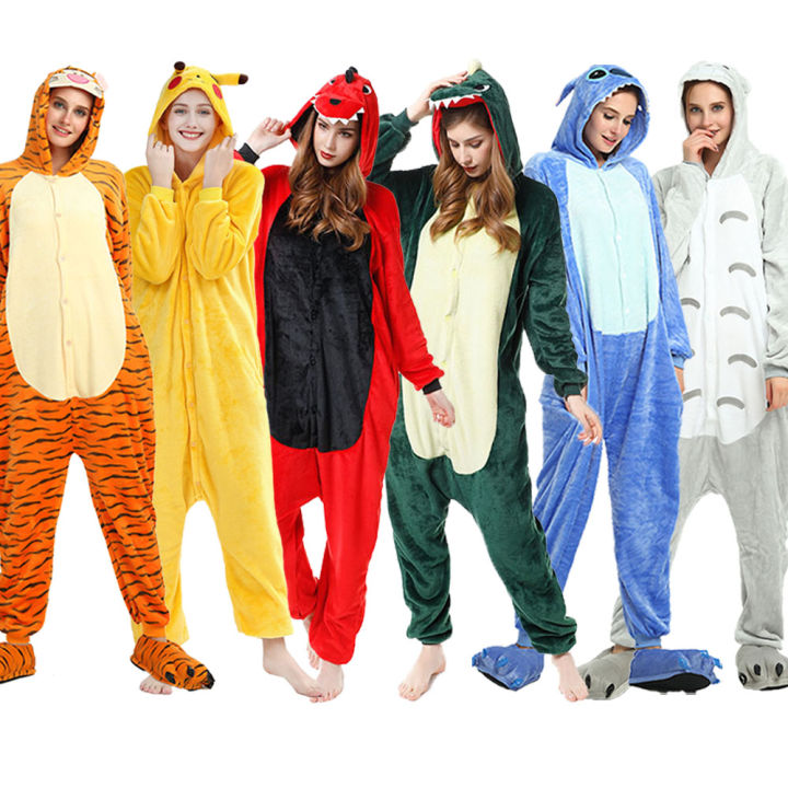 Winter Adults Animal Dinosaur Onesies Women Men Pajamas Kigurumi Stitch Panda Pikachu Animal ...