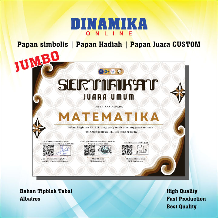 Papan Simbolis | Papan Hadiah | Papan Juara CUSTOM Ukuran Jumbo | Lazada Indonesia