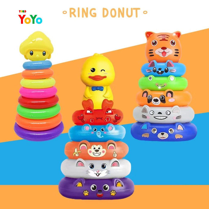 TokoYoyo Mainan Ring Susun Donut Karakter Anak Bayi Edukasi Donut Tower ...