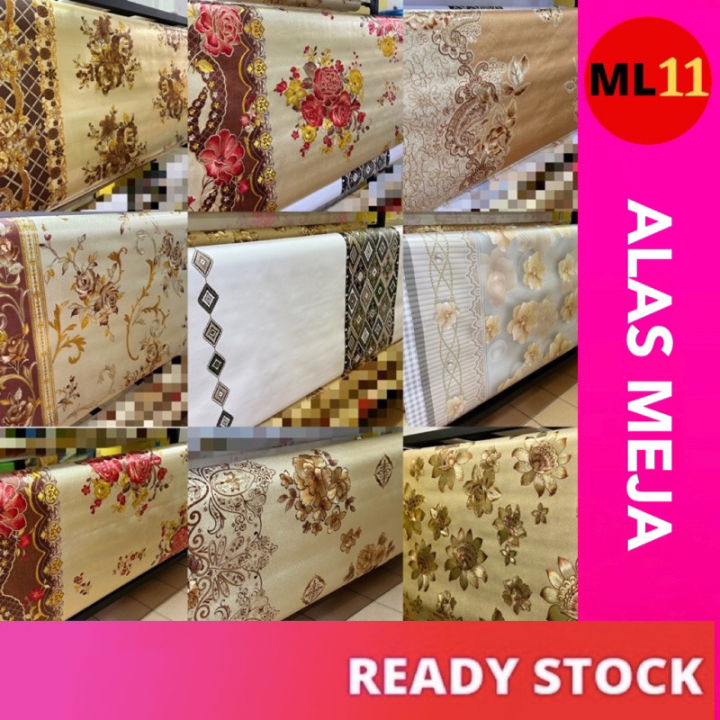 Raya Alas Meja Makan / Royal Metallic Gold Waterproof Tablecloth Lapik ...