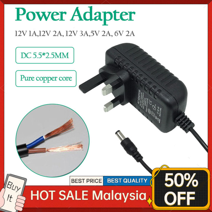 AC To DC Adapter 12V1A/12V2A/12V3A/5V2A/6V2A UK Power Adapter 5.5mmx2.5mm Switching Power Supply ...