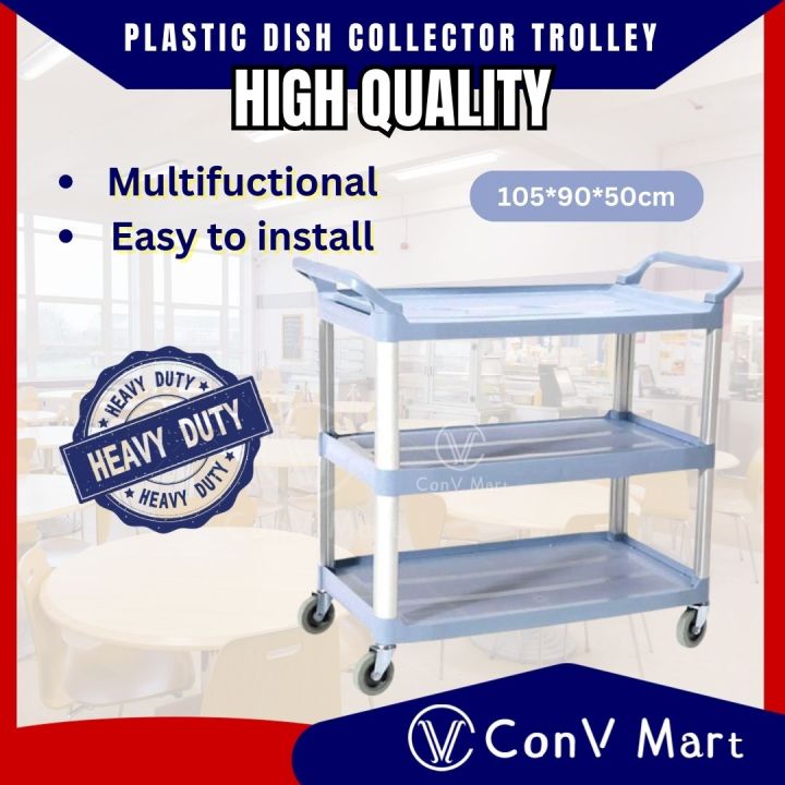 3 Tier Plastic Food Serving Trolley Dish Collector Trolley Cleaning ...