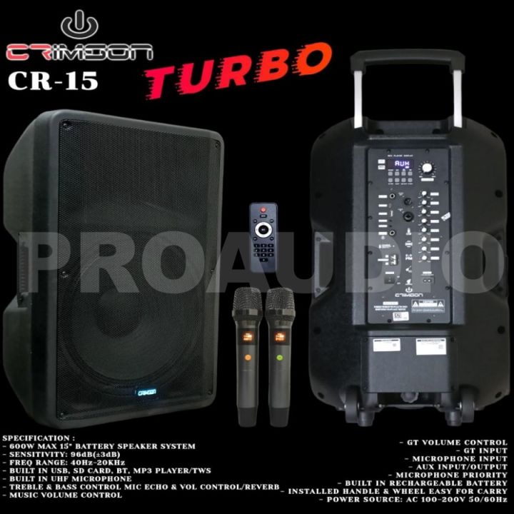 Speaker Portable Crimson CR 15 Turbo CR15 Turbo 15 inch Bluetooth 600W | Lazada Indonesia