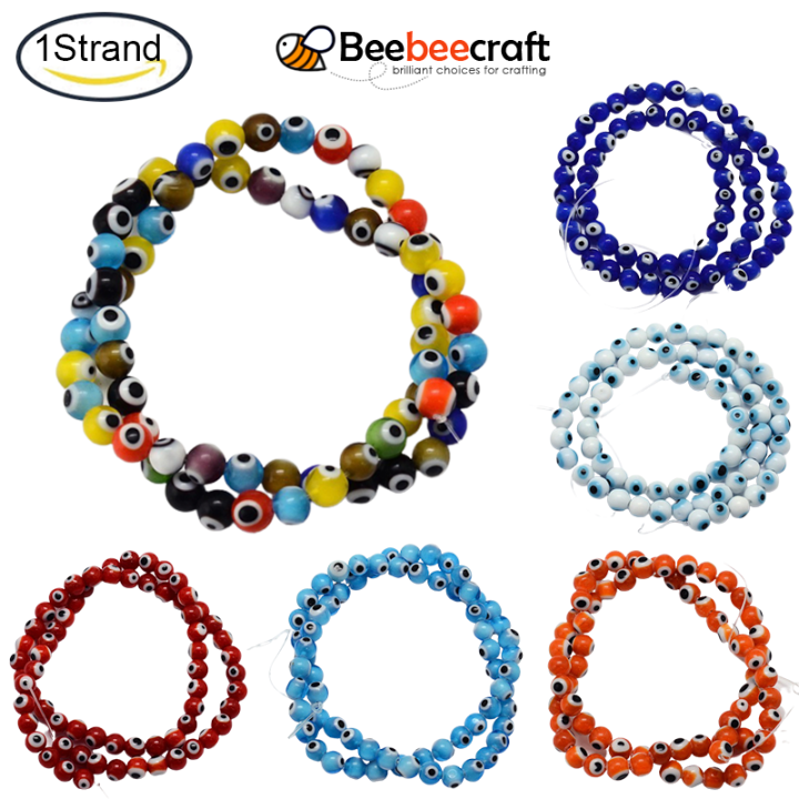 Beebeecraft 1 Strand Evil Eye Beads Navy Blue Glass Turkish Evil Eye ...
