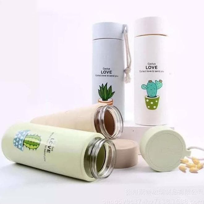 Botol kaca 450ml Motif Cactus / Fresh Glass Botol minum cantik premium ...