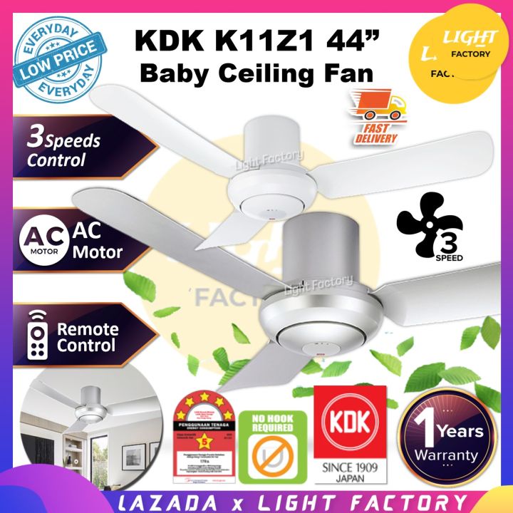 KDK K11Z1 44" 3 Blades AC Motor Baby Ceiling Fan with 3 Speeds Remote ...