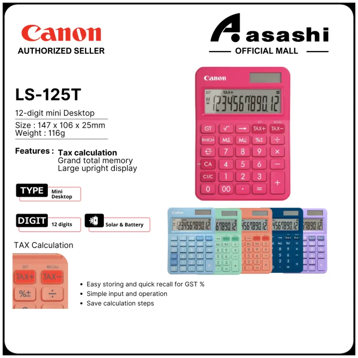 [Large Display & Tax Function] CANON LS-125T Desktop 12 Digit Calculator 100% Original | Lazada