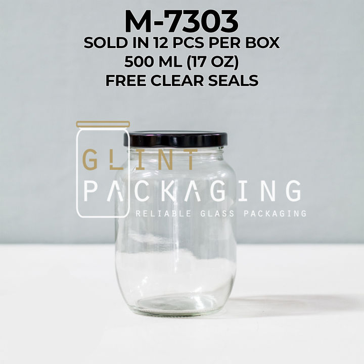 M-7303 500 mL Glass Jars with FREE seals (12pcs) - Flint Food Jar ...