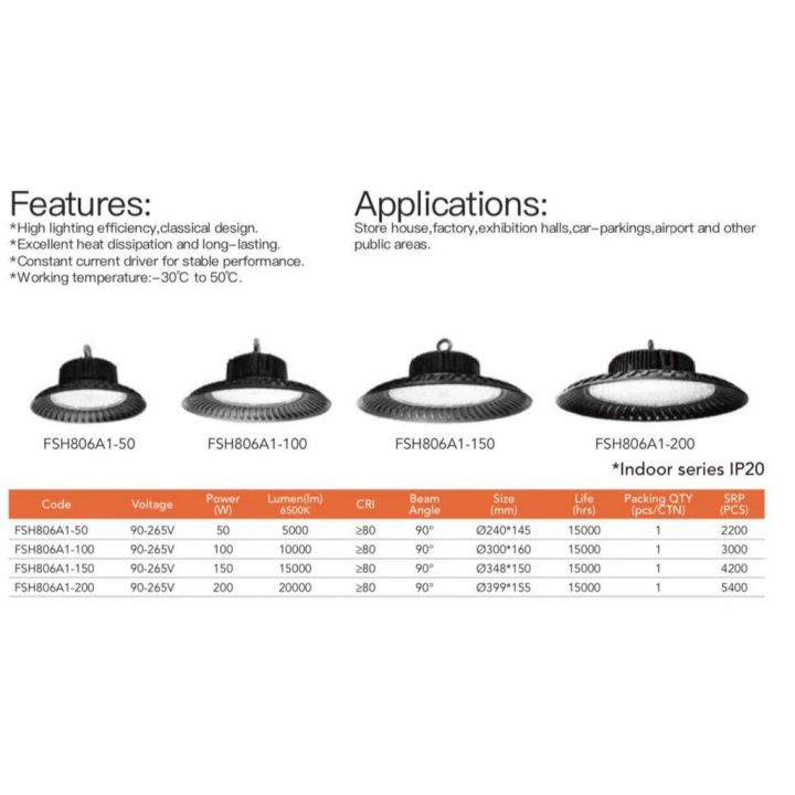 fsl led high bay fsh806a1 50w, 100w, 150w, 200w | Lazada PH