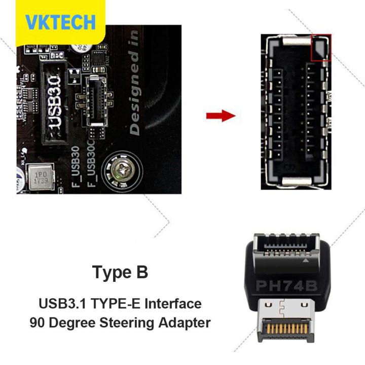Universal USB Header Adapter Computer Motherboard Type-C USB3.1 Type-E 90 Degree Converter ...