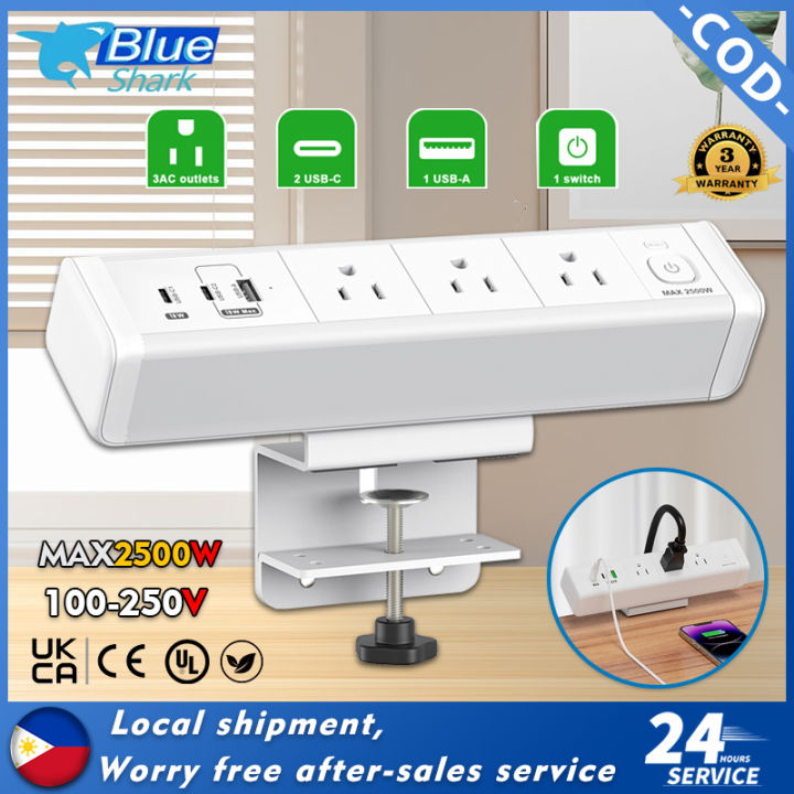 desk clamp power strip with PD 18W USB C Nightstand Power Strip with 3 ...