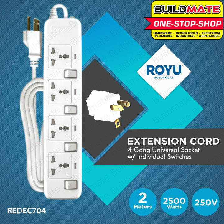 BUILDMATE Royu 4 GANG Power Extension Cord (WHITE) with Switches 10A ...