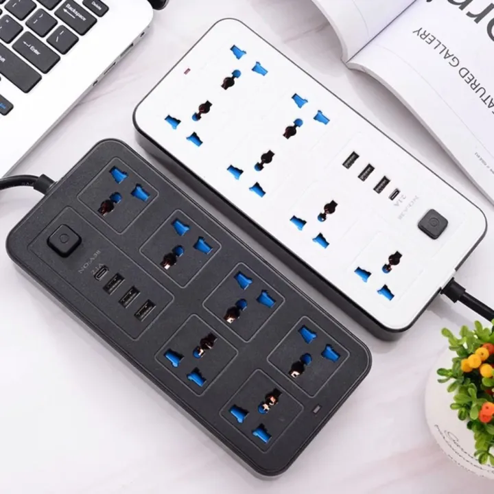COUPLECOL Multiprise Power Multi Tap 2m Extension Cord 6 AC Sockets 3 ...