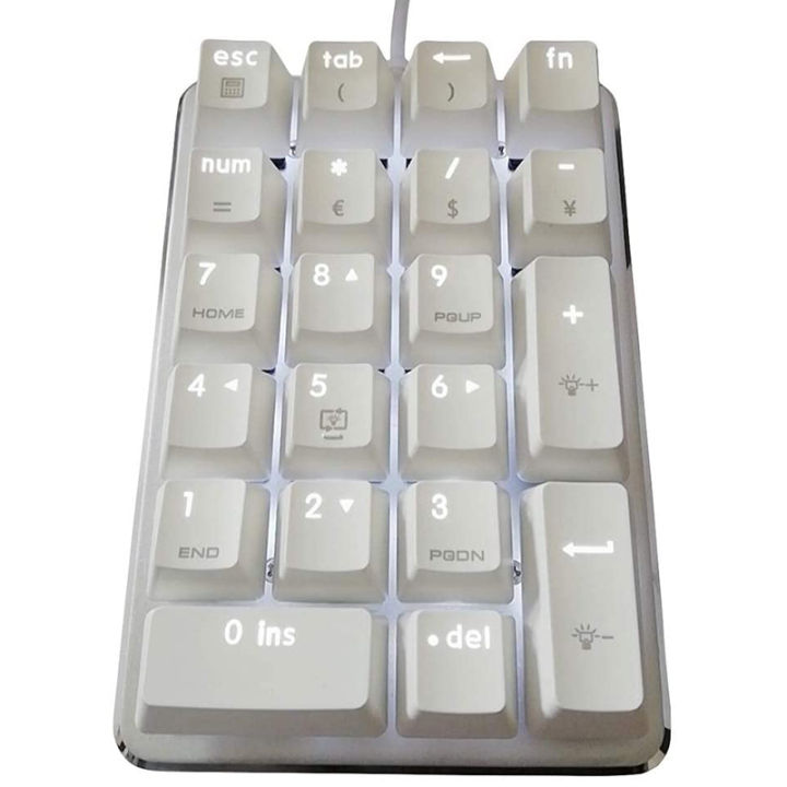 21 Keys White Backlit Mechanical Numeric Keypad Numpad with Cherry Blue ...