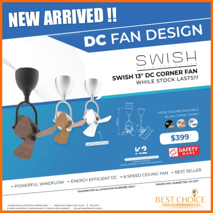 Alaska SWISH DC Ceiling Fan 13inch +6-SPEED Remote--DC Motor strong ...
