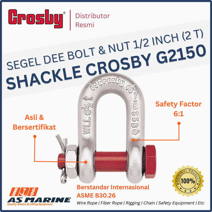 Dee Shackle / Segel D G2150 Bolt & Nut 1/2 Inch 2 Ton Safety Factor 6:1 ...