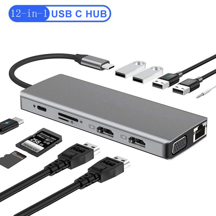 12in1 Type c Docking Station USB C HUB Type-C to Dual HDMI-compatible ...
