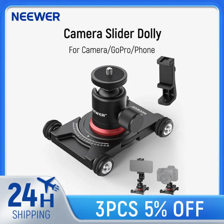 NEEWER Camera Slider Dolly with Ball Head & Phone Clamp 4 Wheeled Tabletop Dolly Manual Skater ...