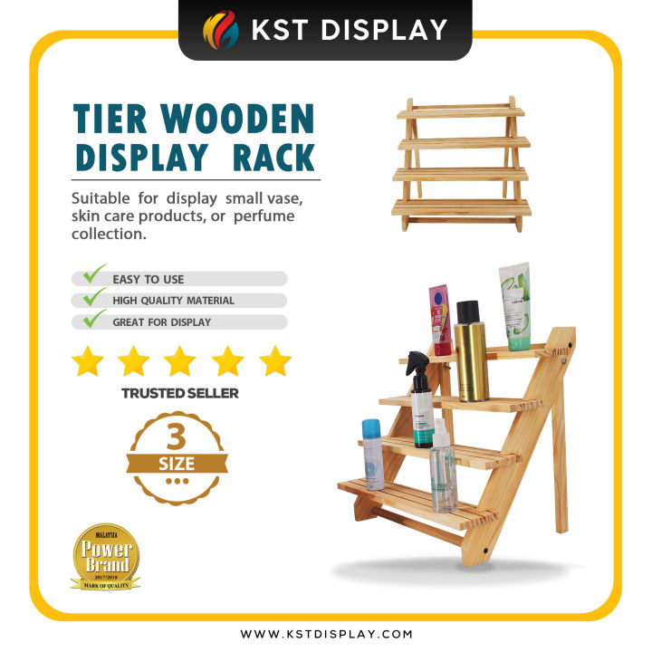 2 / 3 / 4 Tier Wooden Display Rack / Rak Kayu Wood Jewellery Display ...