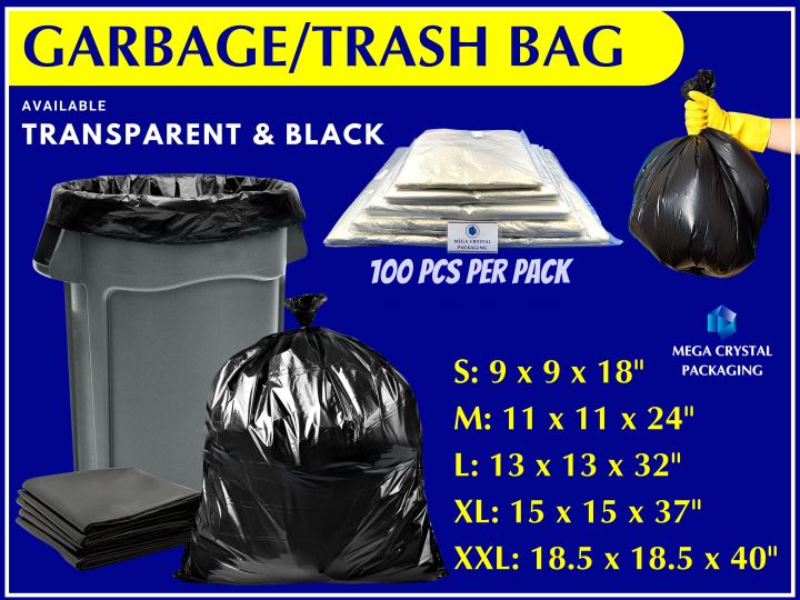 [ 100 Pcs. ] Trash Bags / Garbage Bags Black / Transparent ( S, M, L ...