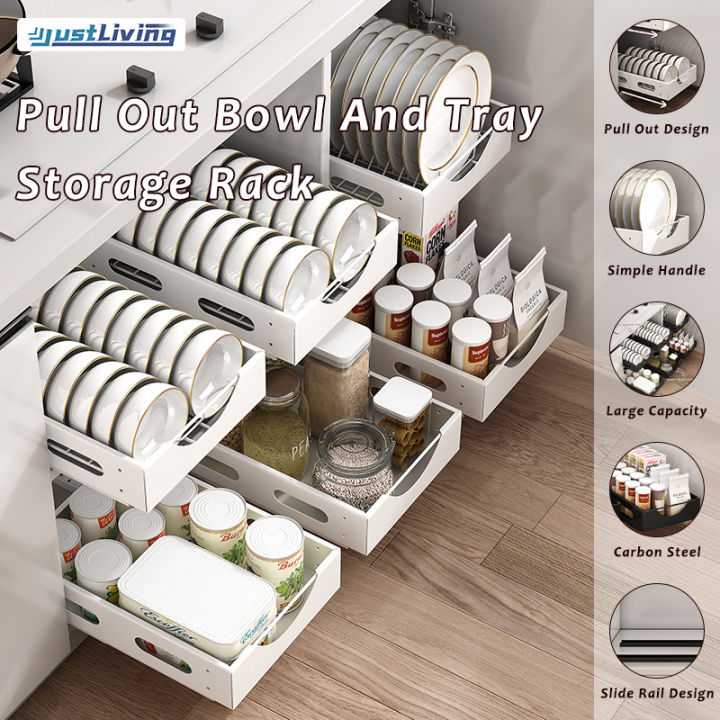 JustLiving Large Capacity Kitchen Dish Rack Kitchen Cabinet Built-in ...