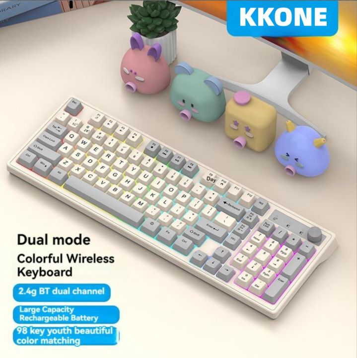 Two-color bright light mechanical feel game keyboard, 2.4G+ Bluetooth ...