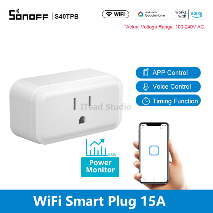 ITEAD SONOFF WiFi Smart Plug with Power Monitor 15A Smart Socket Wireless Plug Smart Timer ...