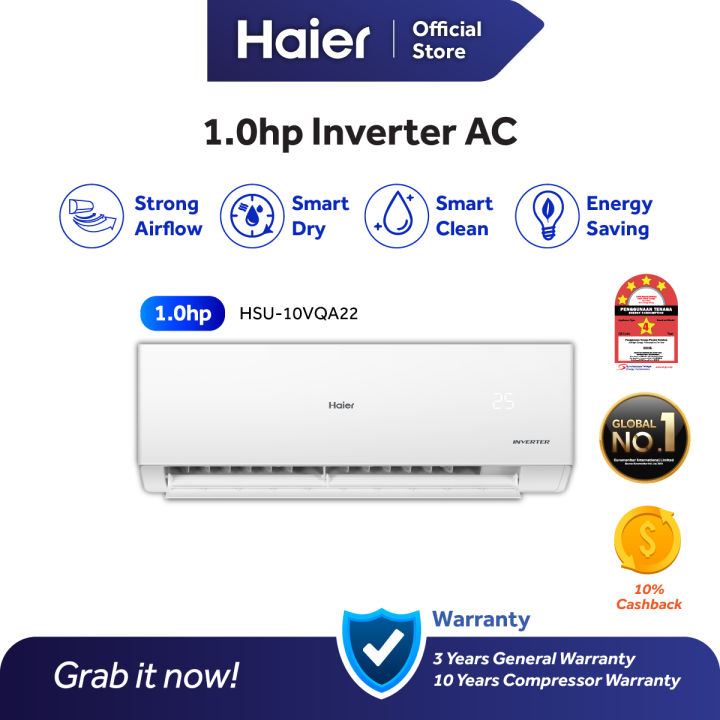 [4 Star] Haier 1.0HP Smart Clean Smart Dry Inverter Air Conditioner / AirCond / 冷气 HSU-10VQA22 ...