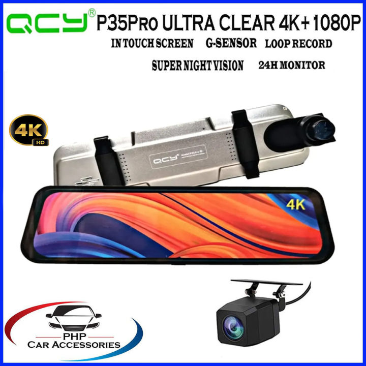 QCY P35 PRO WIFI 9.66" INCH ULTRA CLEAR 4K+1080P CAR DASHCAMERA | Lazada PH