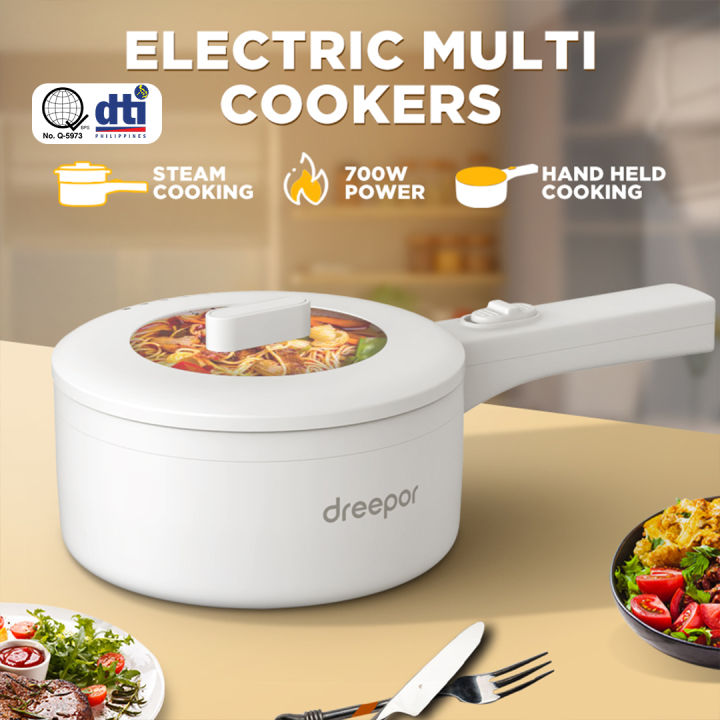 Dreepor Mini Cooker Non-Stick Pan 2L Electric Cooker With Steamer ...