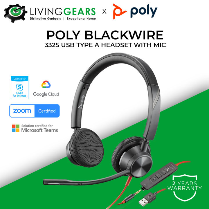 Poly Blackwire 3325 USB Type-A Office Headset with Mic & Noise ...